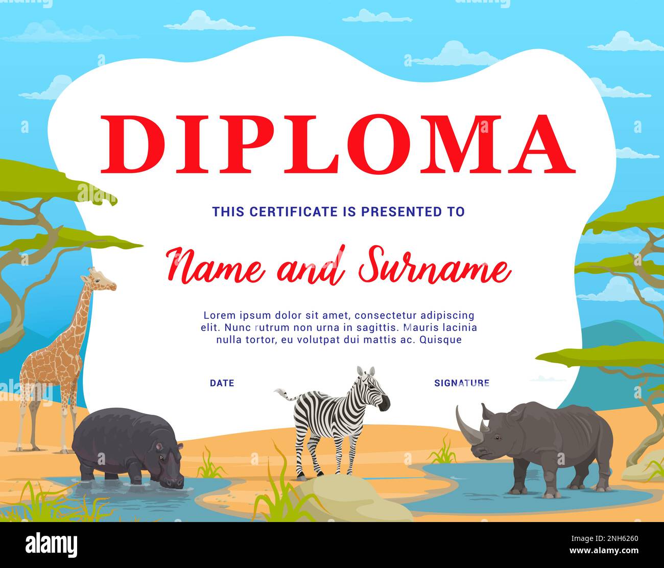Diploma. Safari hunting, environment, world animal day. Hunting sport ...