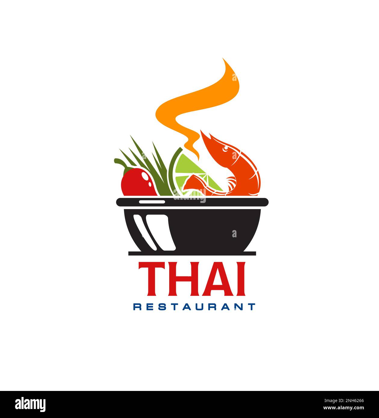 Thai cuisine icon. Thailand restaurant menu seafood meals, asian ...