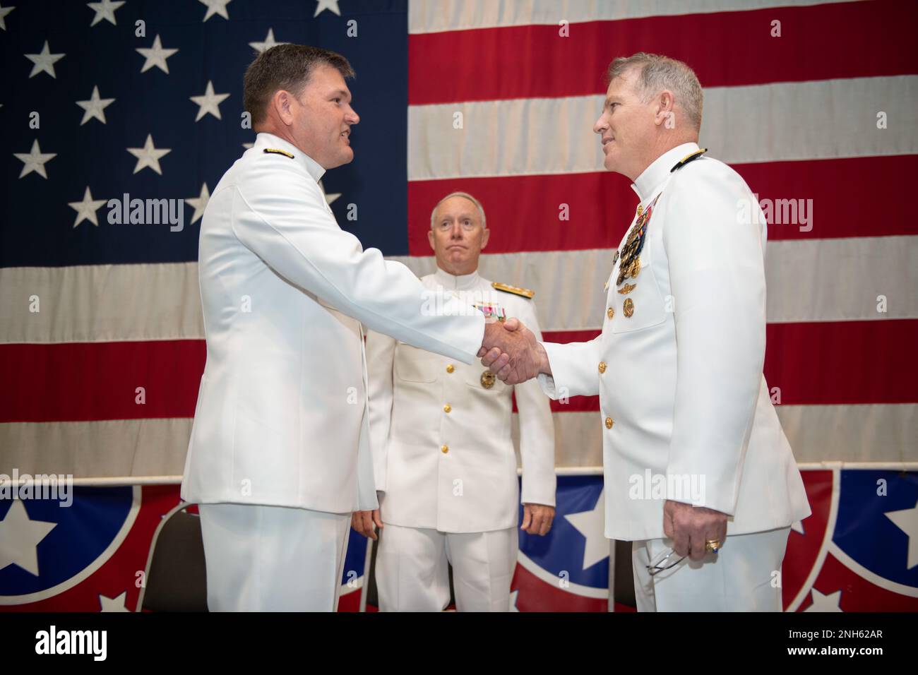 Rear Adm. Robert Westendorff, left, congratulates Rear Adm. Richard ...