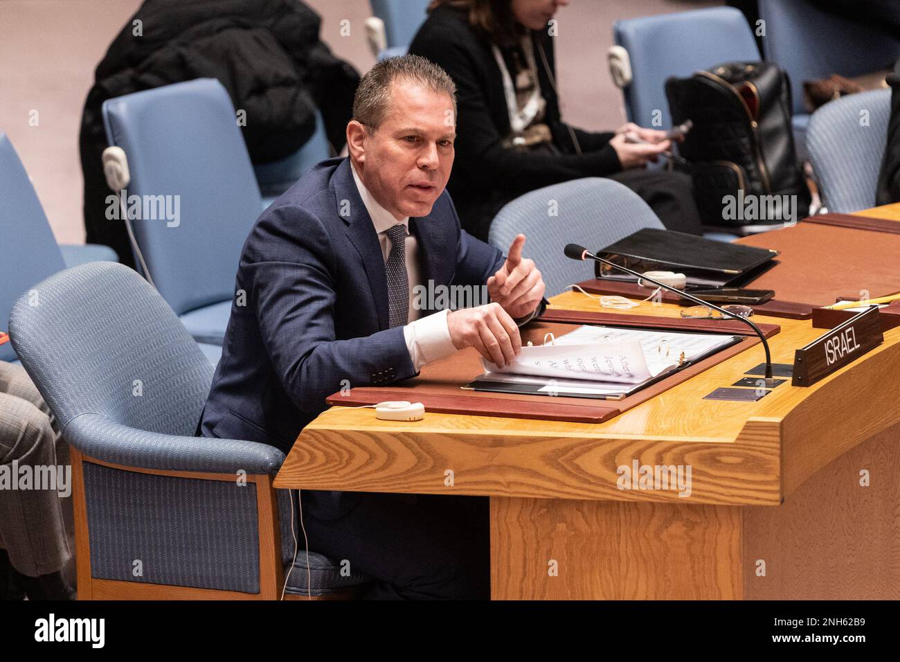 New York, New York, USA. 20th Feb, 2023. Ambassador Gilad Erdan speaks ...