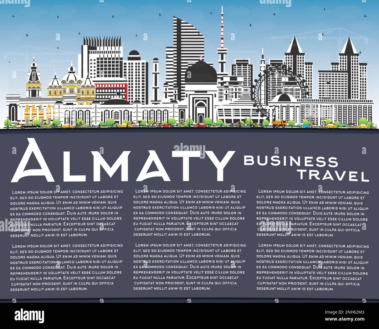 Almaty Kazakhstan City Skyline with Color Buildings, Blue Sky and Copy ...
