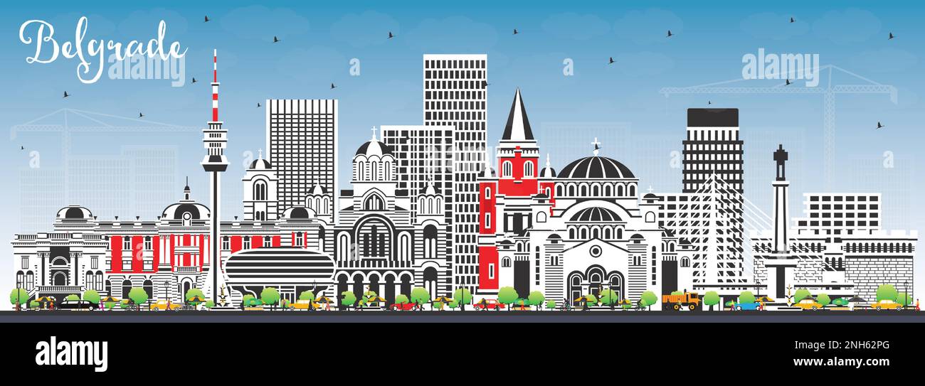Belgrade Serbia City Skyline with Color Buildings and Blue Sky. Vector ...