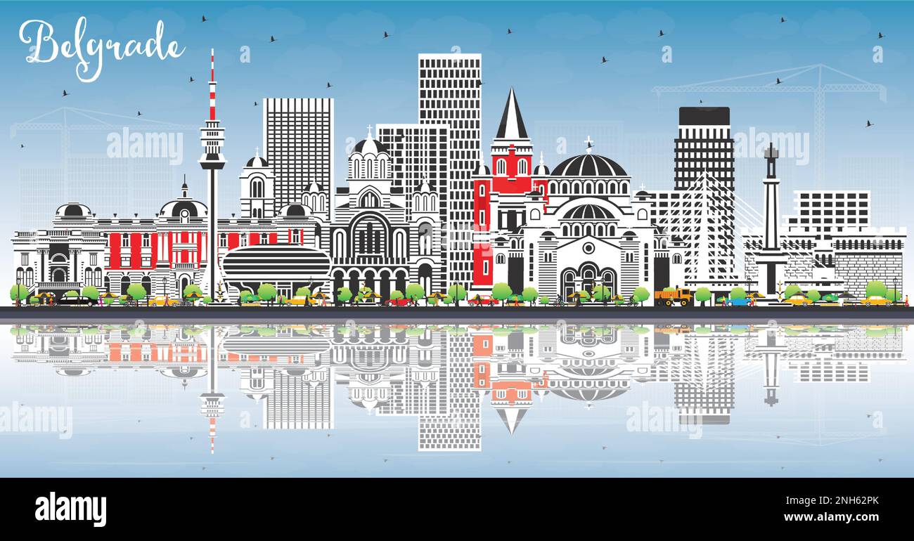 Belgrade Serbia City Skyline with Color Buildings, Blue Sky and ...