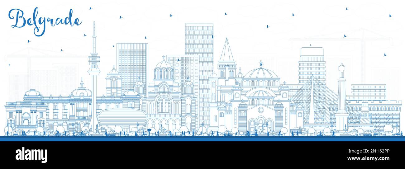 Outline Belgrade Serbia City Skyline with Blue Buildings. Vector ...