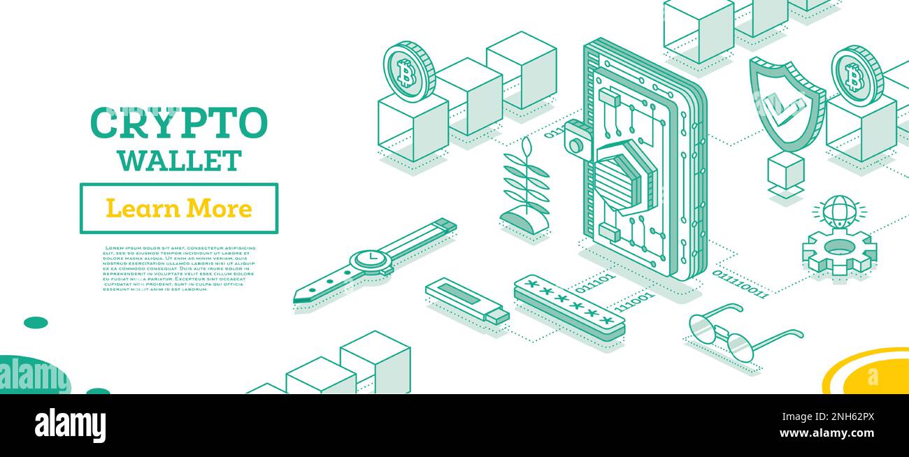 Isometric Crypto Wallet Connected To Blockchain Cryptocurrency