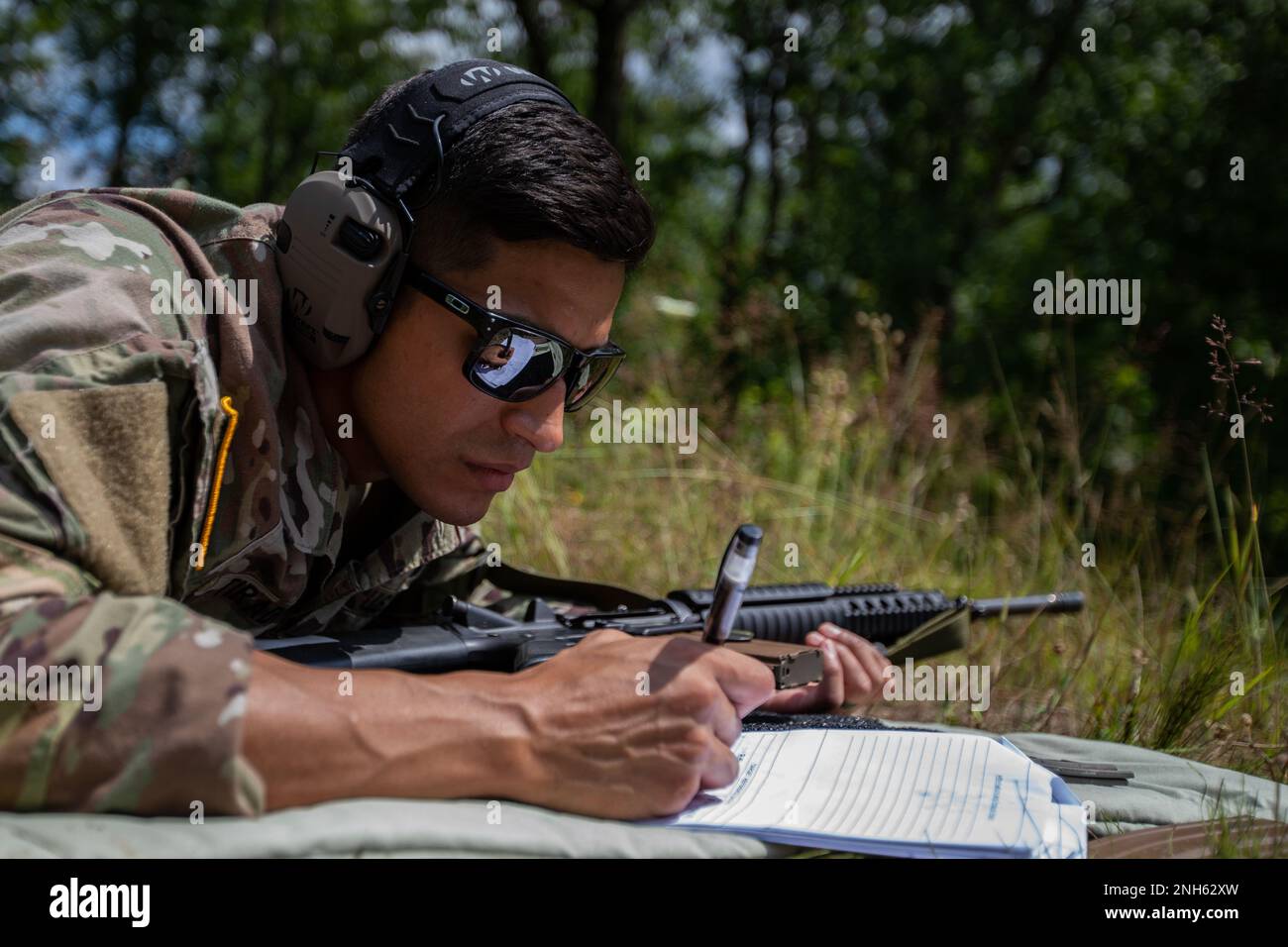 Army Reserve 1st Lt. Roman Tirado, Army Reserve Medical Command, marks ...