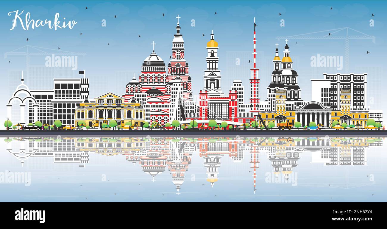 Kharkiv Ukraine City Skyline with Color Buildings, Blue Sky and ...