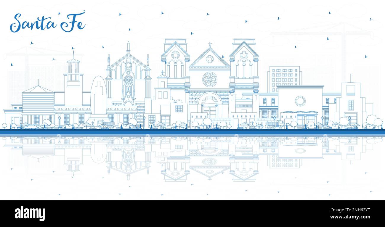 Outline Santa Fe New Mexico City Skyline with Blue Buildings and ...