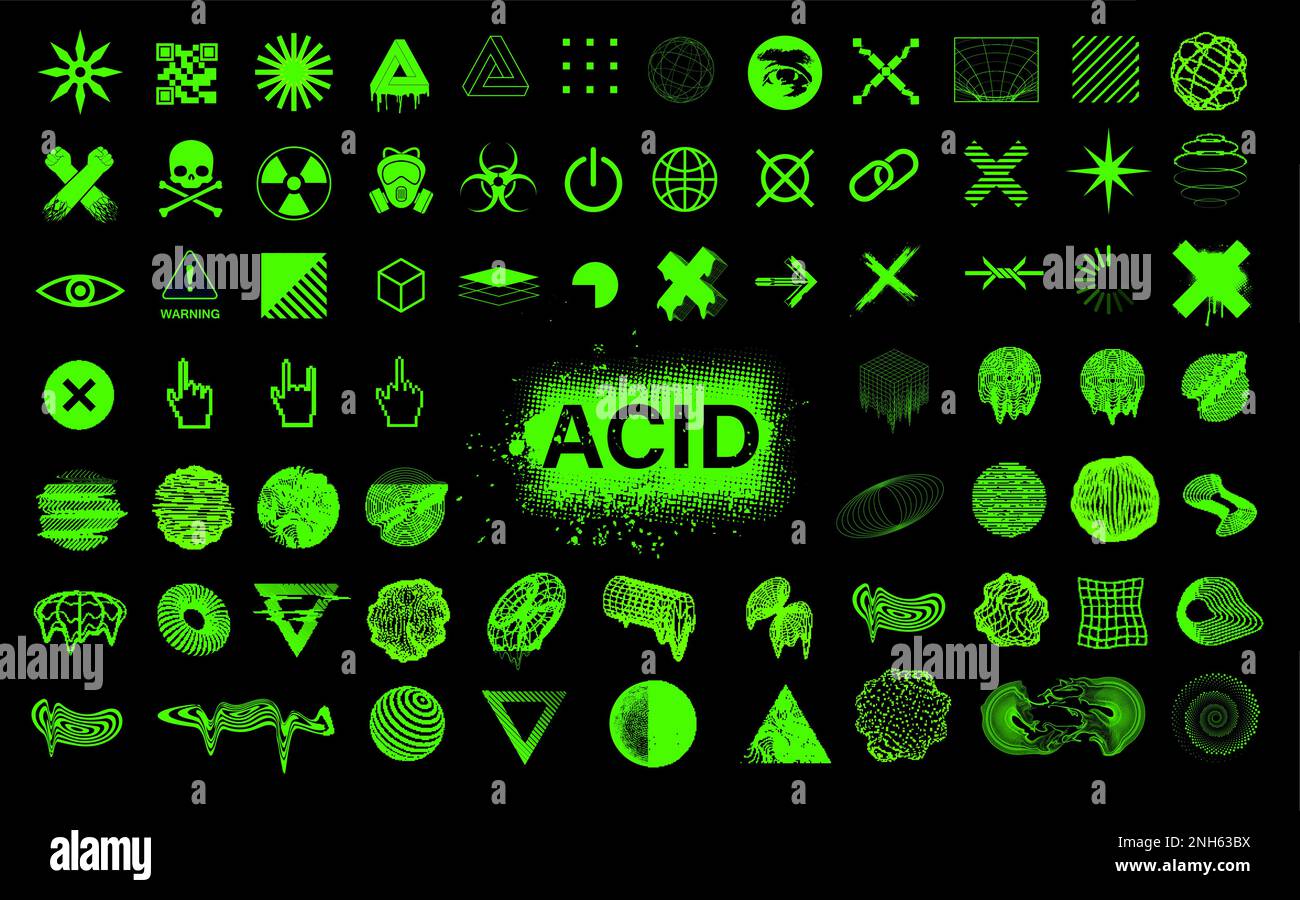 Vaporwave style shapes from 80s. Brutalism acid icons and trendy ...