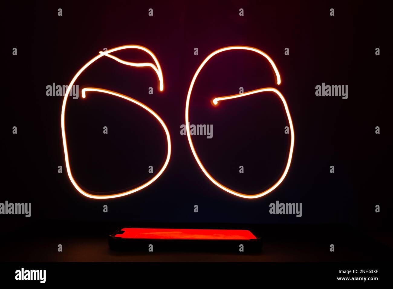 Abstract red lines long exposure light shape of 6G. Network internet ...