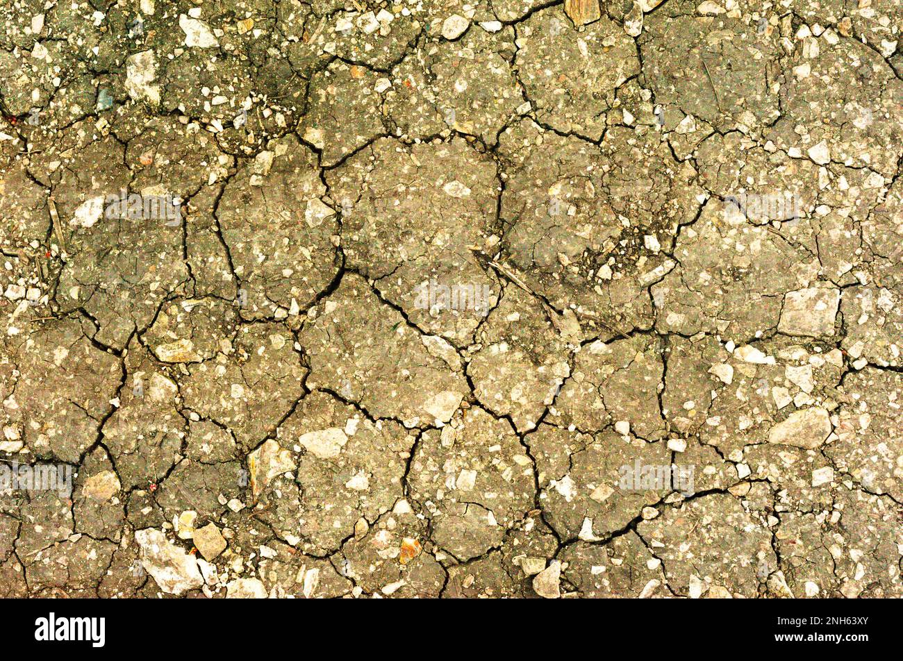 Arid, dry soil cracks under the blazing sun - sign of drought and ...