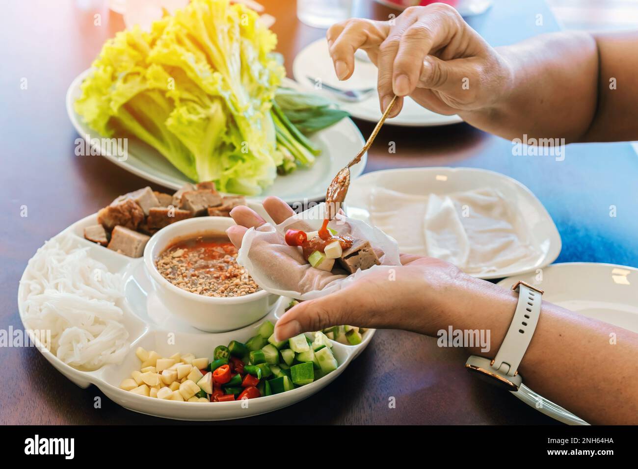 Enjoy eat with Vietnamese Meatball Wraps (Nam-Neung), Pork Sausage ...