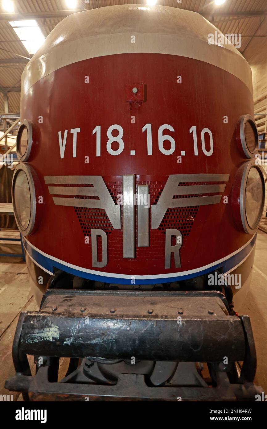 Halberstadt, Germany. 15th Feb, 2023. View of the power car of VT 18.16 ...