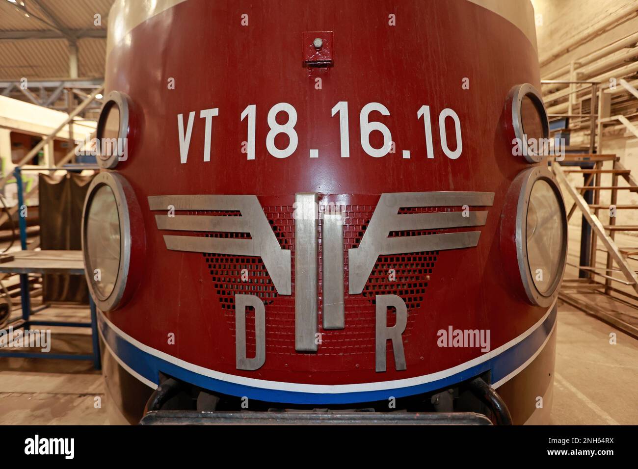 Halberstadt, Germany. 15th Feb, 2023. View of the power car of VT 18.16 ...