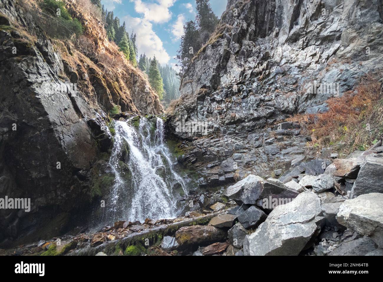 Ayusai waterfall 2 in Bear gorge of Almaty mountains, ile alatau ...