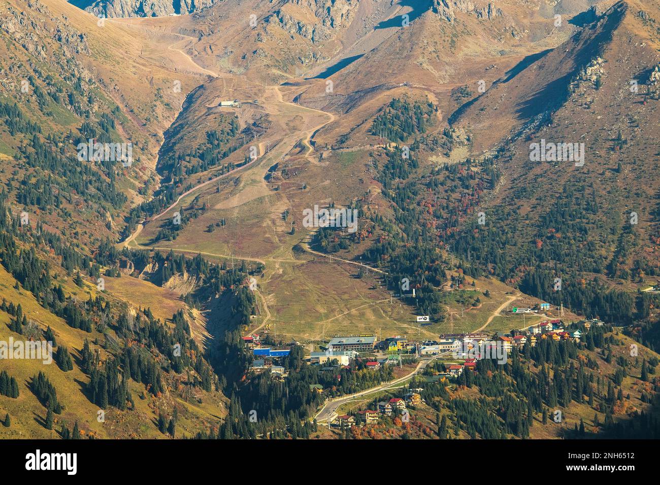 Slopes of high mountain ski resort Shymbulak in summer season Stock ...