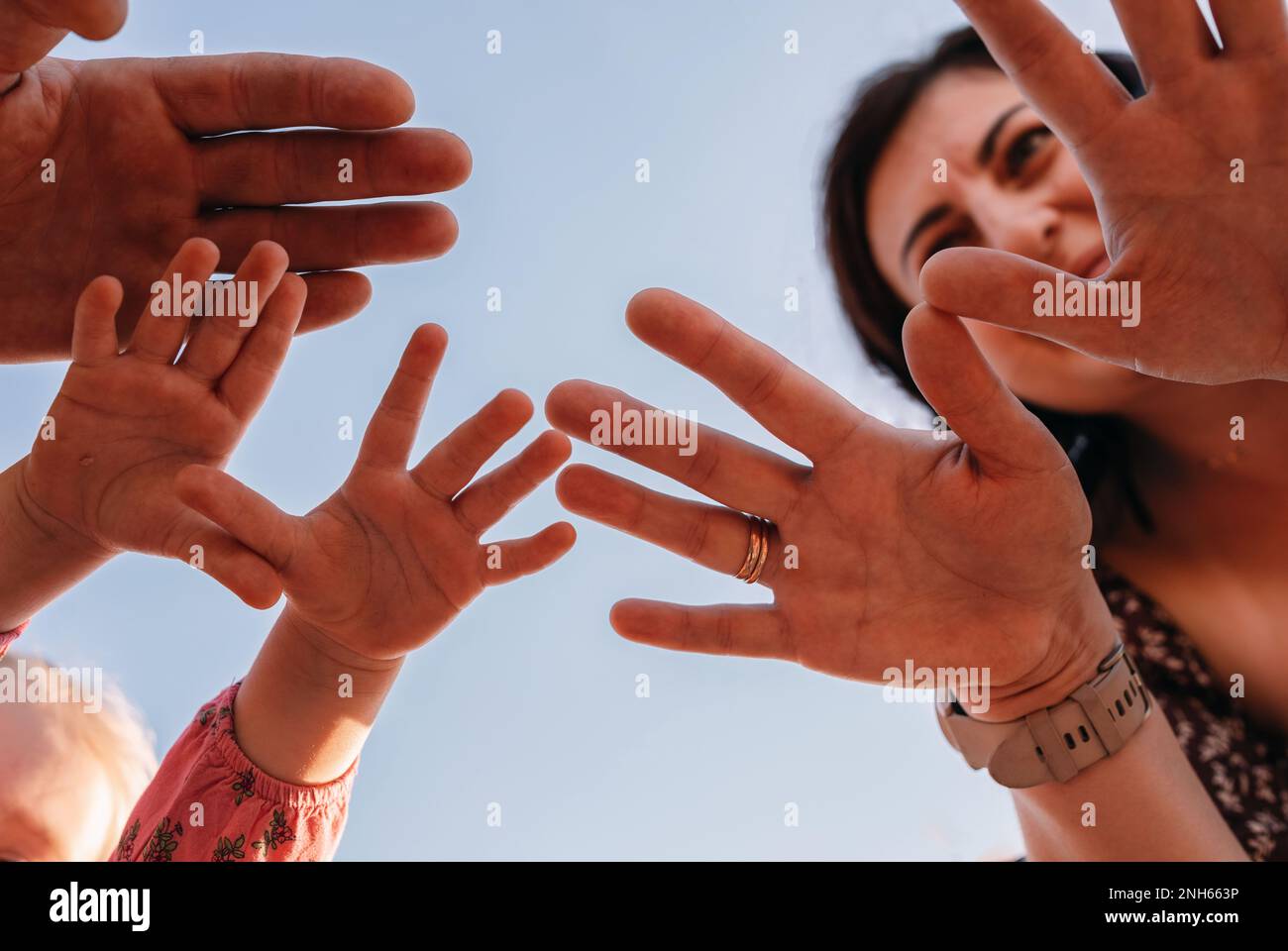 The palms of the family. baby, mother and father. Unity, support ...