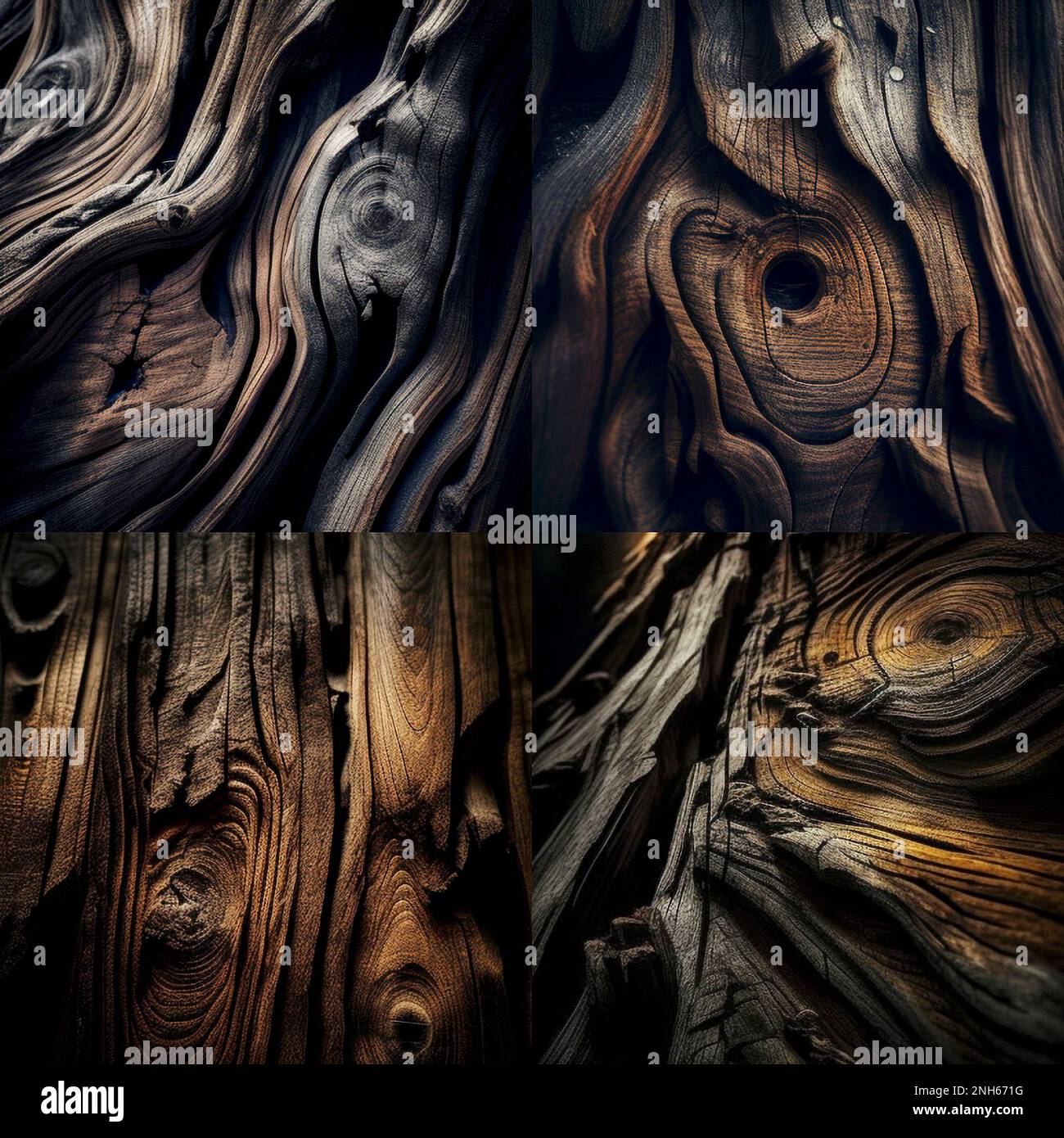 Collage of four textures of boards of very old wood with knots Stock ...