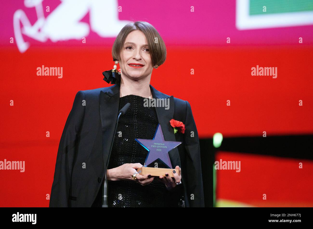 Berlin, Germany. 20th Feb, 2023. Actress Judith State (Romania) thanks ...