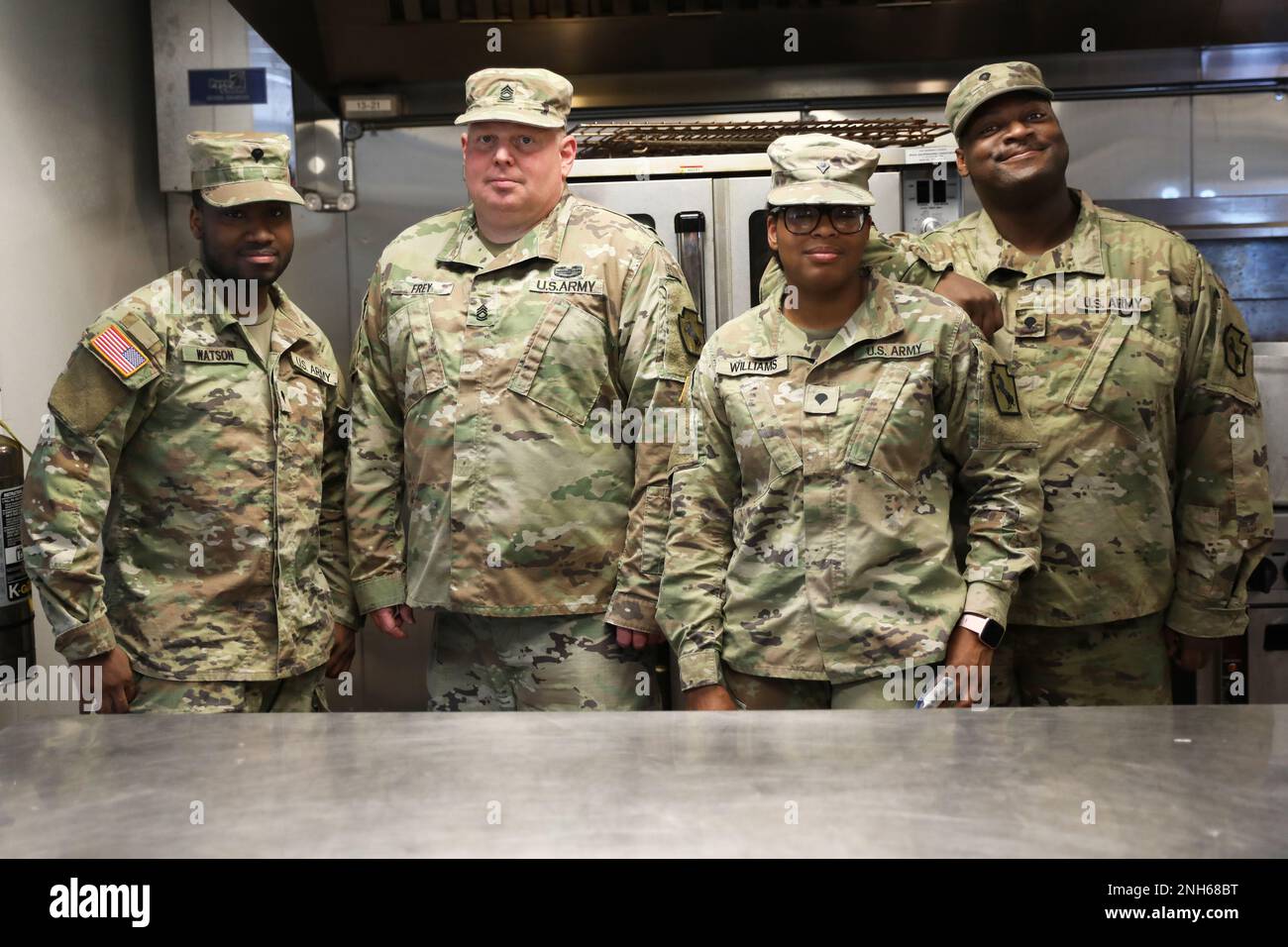 (From left to right) Spc. Zaquil Watson, Sgt. 1st Class Matthew Frey ...