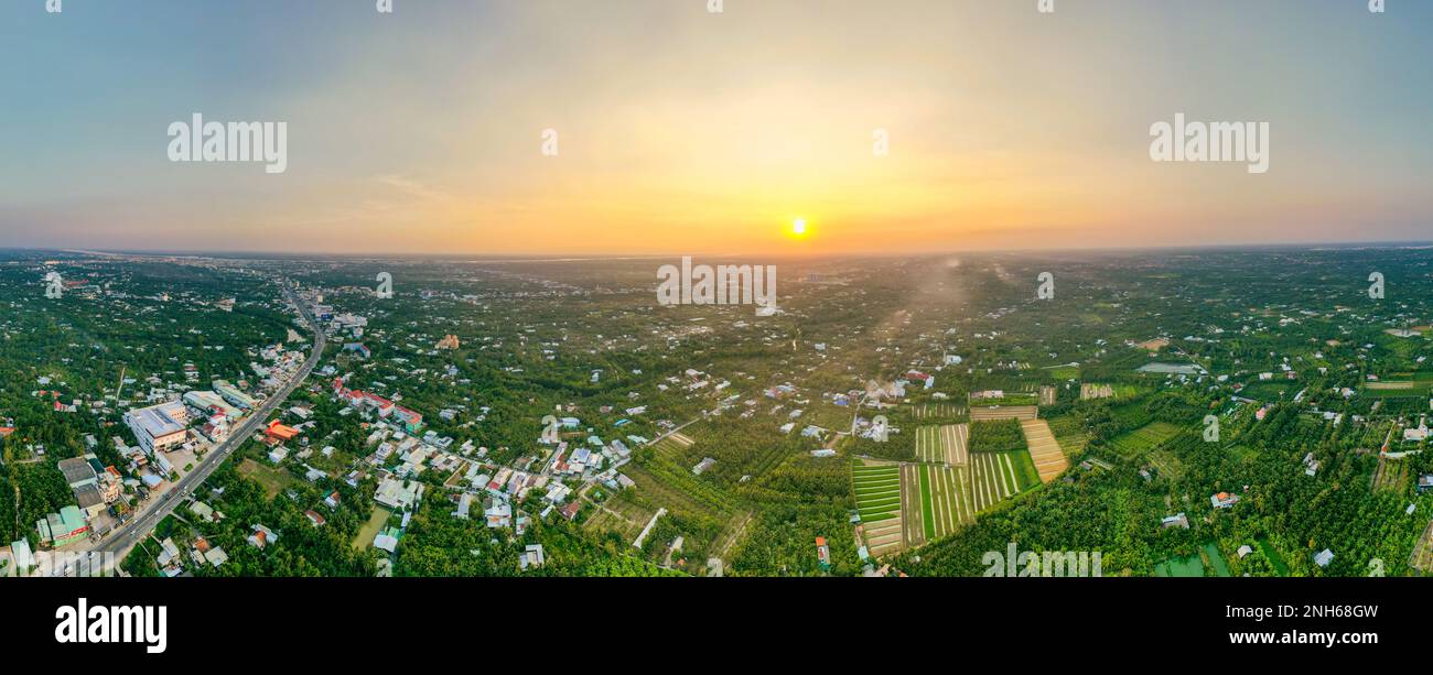 360 Panorama of Golden Hour Beauty: Serene Tien Giang Province Fields ...