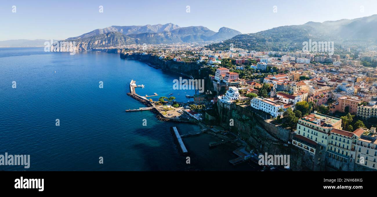Aerial view of Sorrento coastal town in southwestern Italy and amazing ...