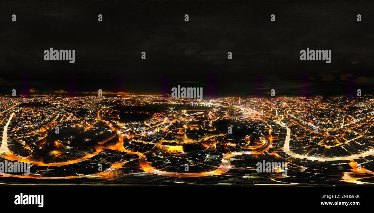 360 Panorama of Glowing Nighttime Cityscape in Da Lat City, Vietnam: A ...