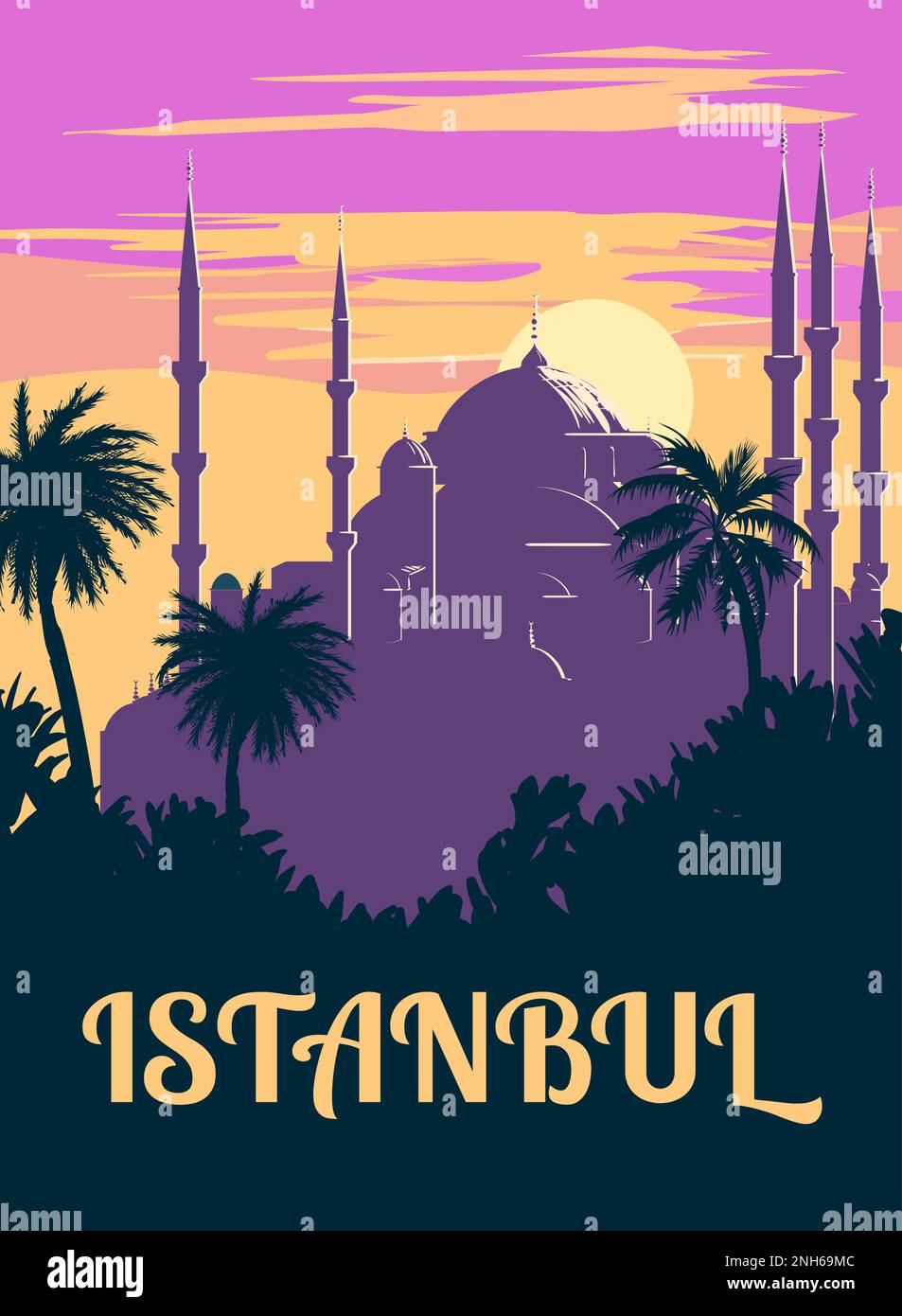 Retro Poster Istanbul, sunset city Turkey, Noble Hagia Sophia Grand ...