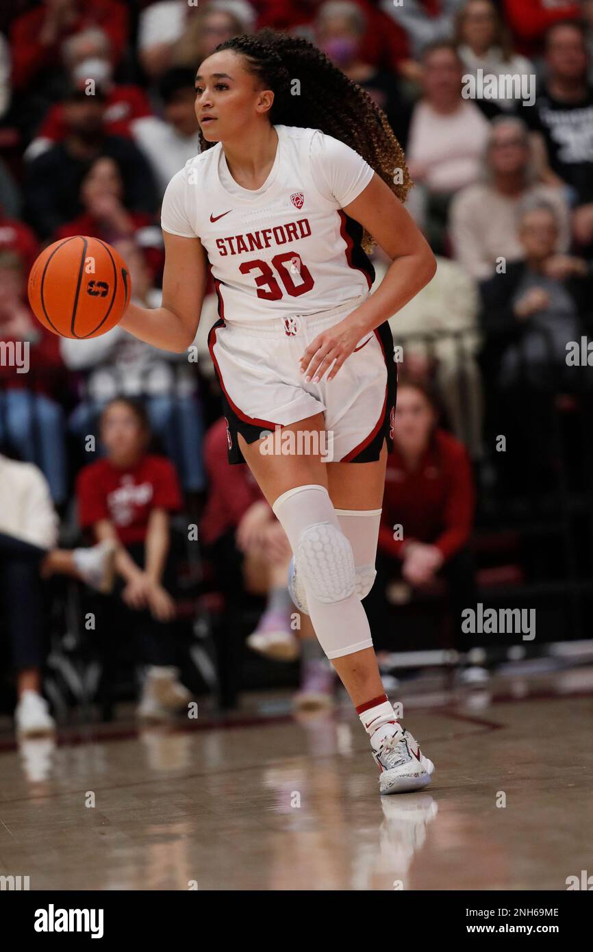 Stanford guard Haley Jones (30) brings the ball up courtduring the ...