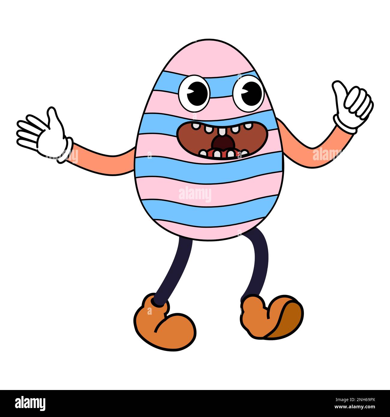 Easter egg groovy cartoon vintage style, Happy Easter. Characters egg ...