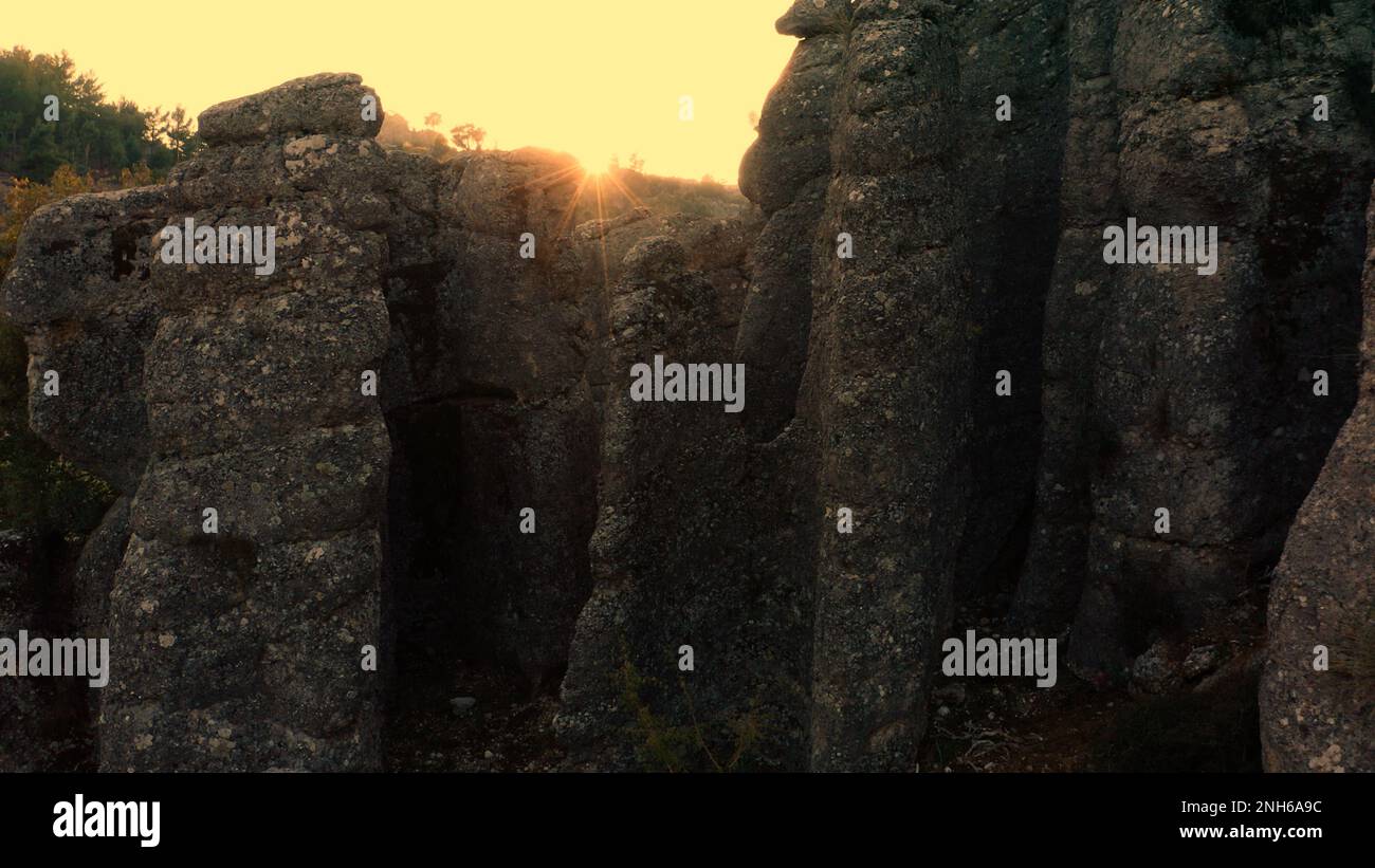 Majestic gray rock formations during sunset. Geological landscape Stock ...