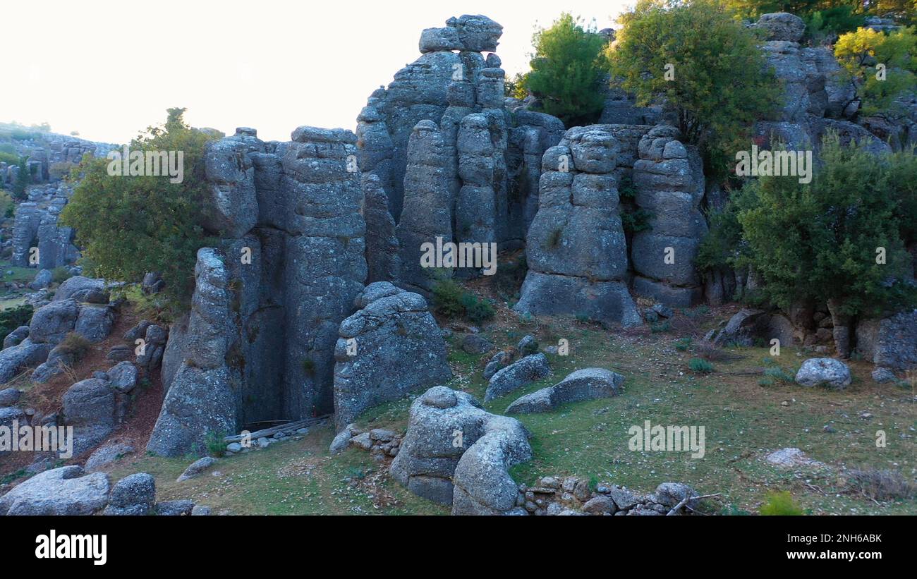 Beautiful landscape with beautiful rock formations and evergreen trees ...