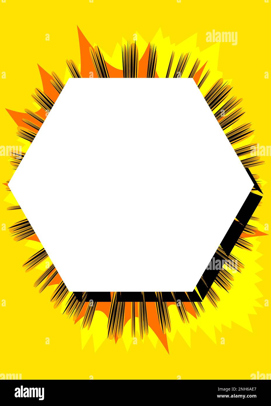 Yellow Comic Book Background with blank Hexagonal shape. Abstract Pop ...
