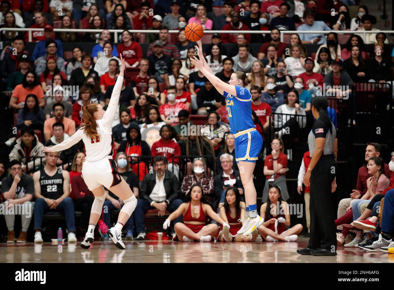 UCLA forward Lina Sontag (21) shoots a three pointer against Stanford ...