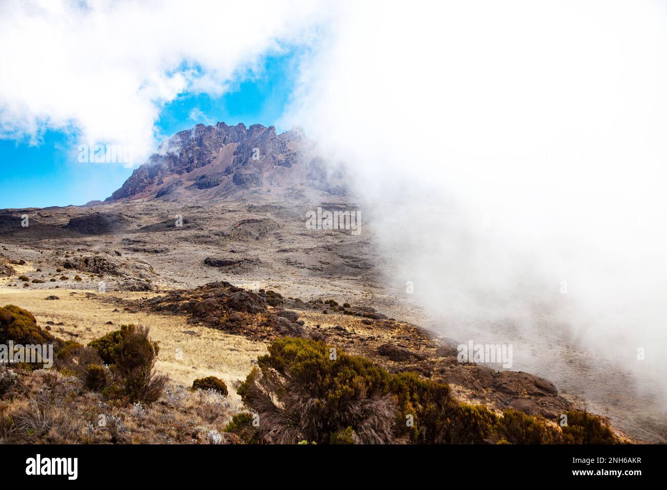 A view of Mawenzi peak from base camp of Mount Kilimanjaro, Tanzania ...