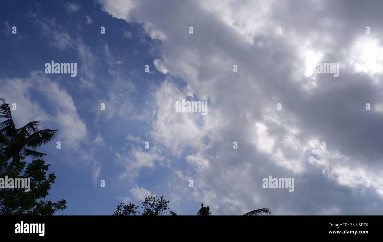 Natural Landscape, Clear Blue Sky With White Clouds And Silhouettes Of ...