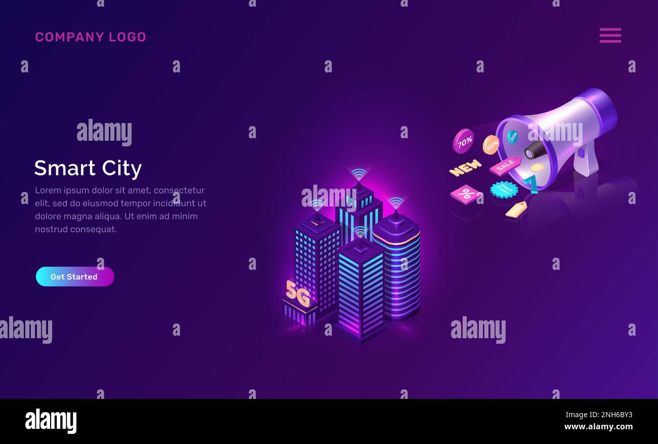 Smart city, wireless network technology, isometric concept vector ...