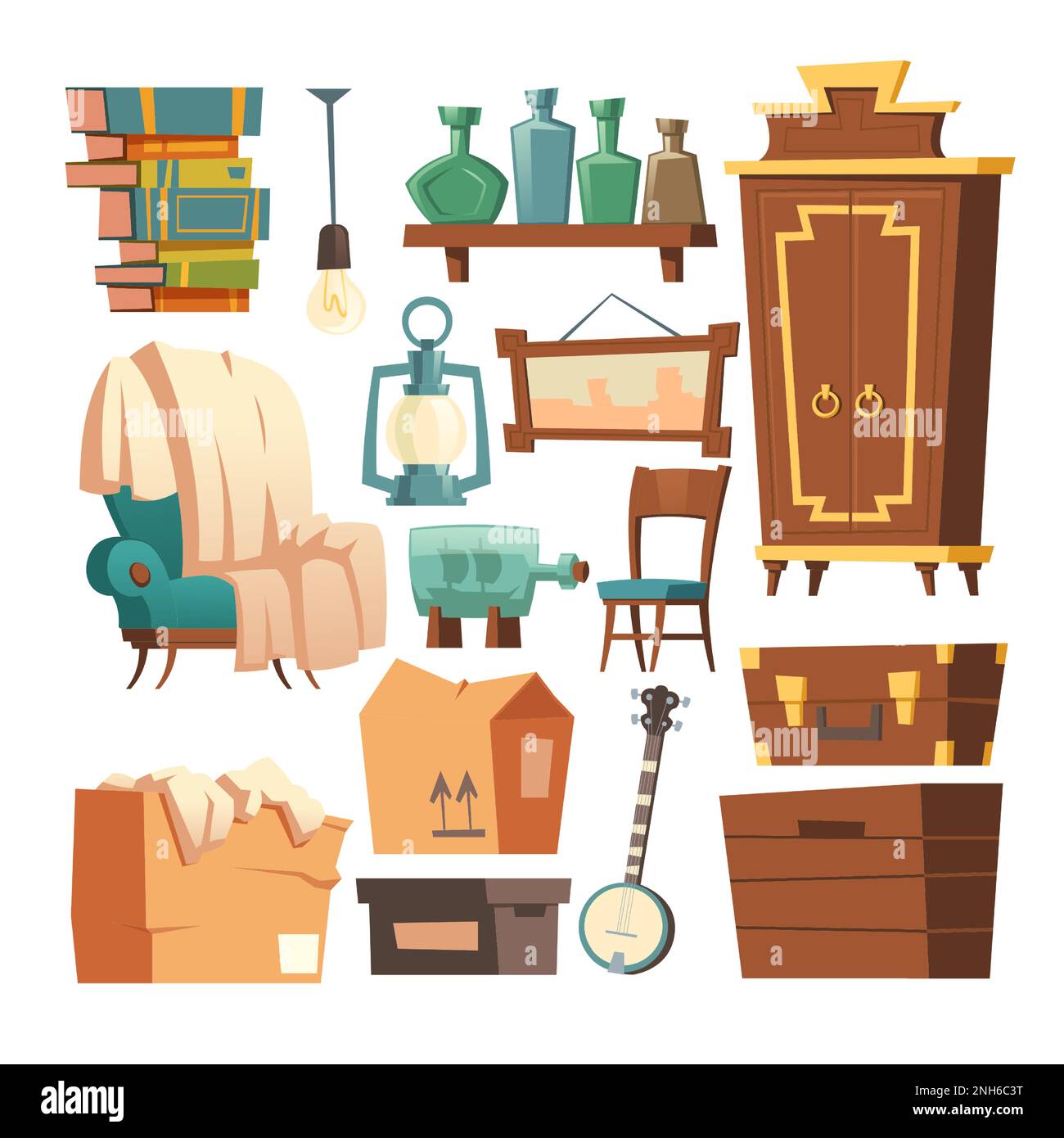Old retro furniture set cartoon vector illustrations. Collection ...