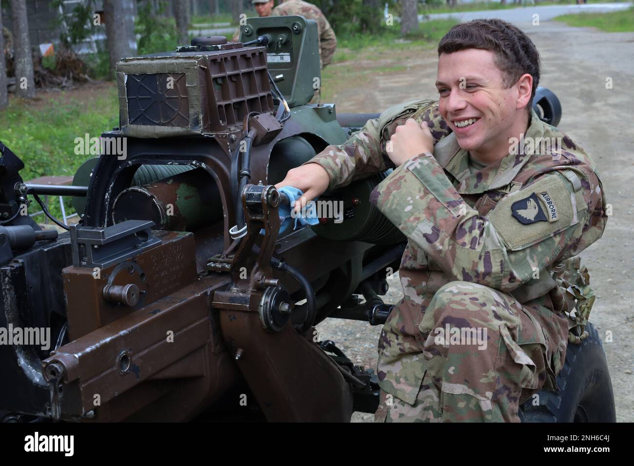 U.S. Army Pfc. Austin Dassler, assigned to Bravo Battery, 1st Battalion, 320th Field Artillery ...