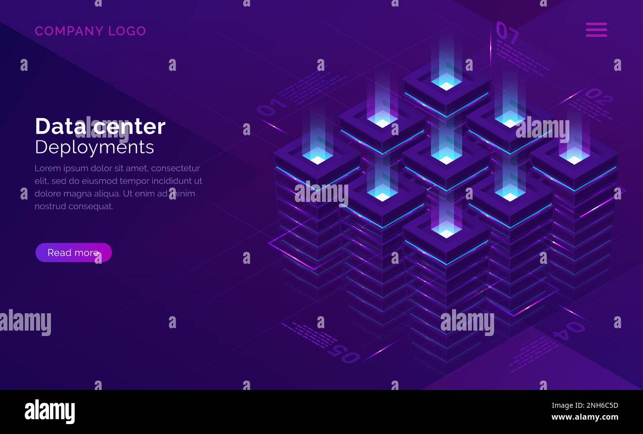 Date center isometric concept vector. Server room with racks, virtual ...