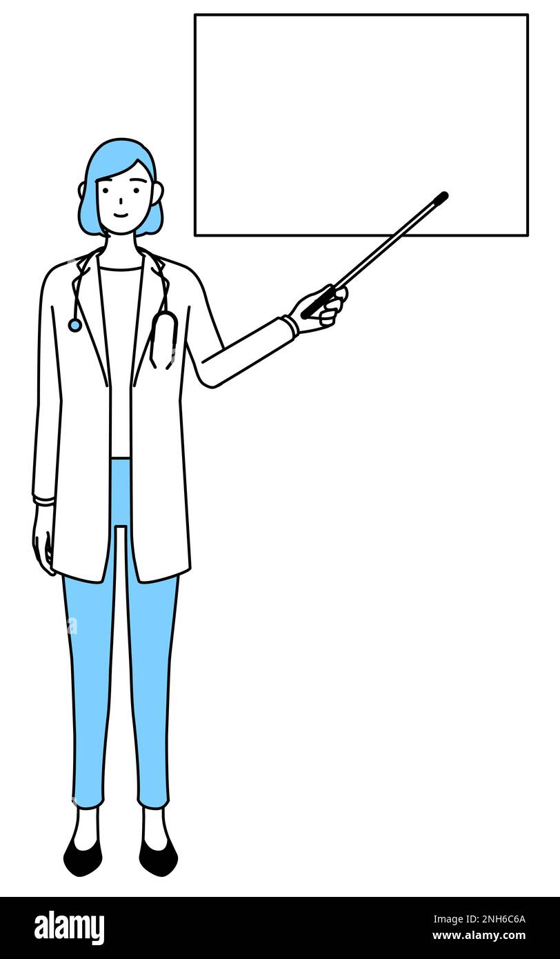 A woman doctor in white coat pointing at a whiteboard with an indicator ...