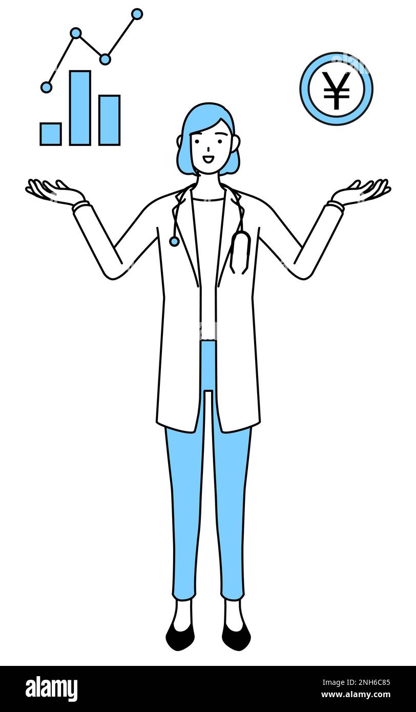 A woman doctor in white coat guiding an image of DX, performance and ...