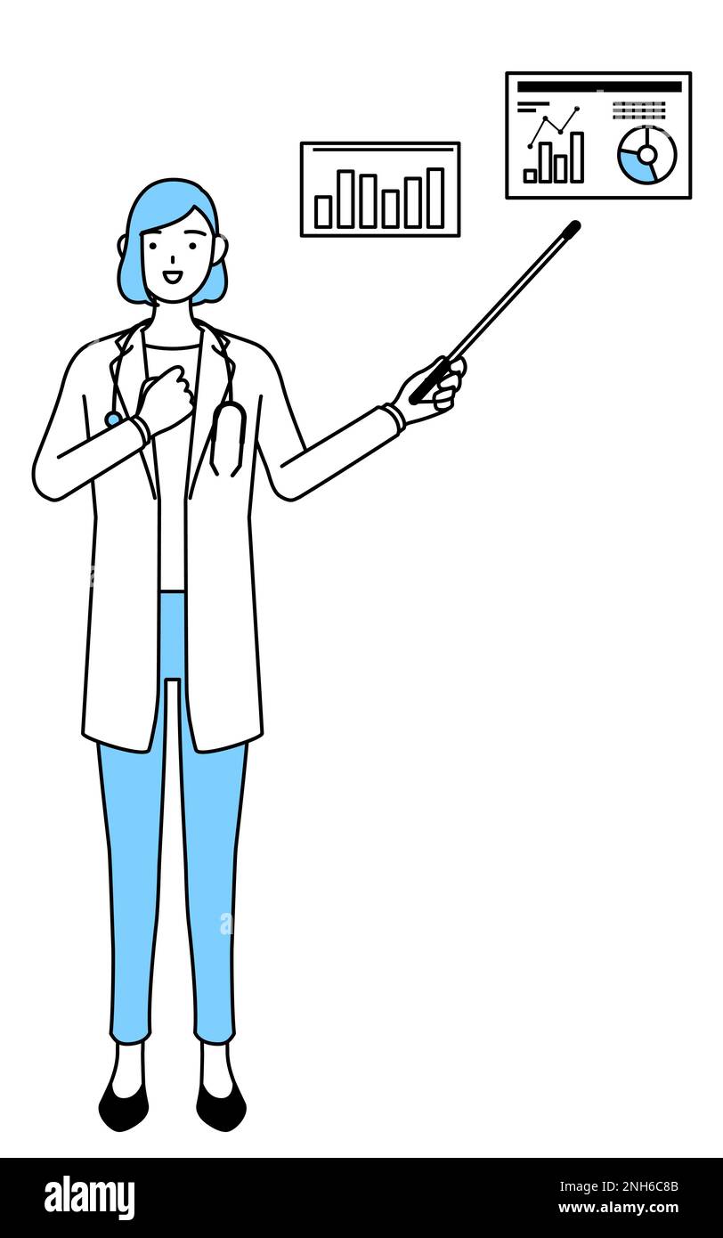 A woman doctor in white coat analyzing a performance graph Stock Photo ...