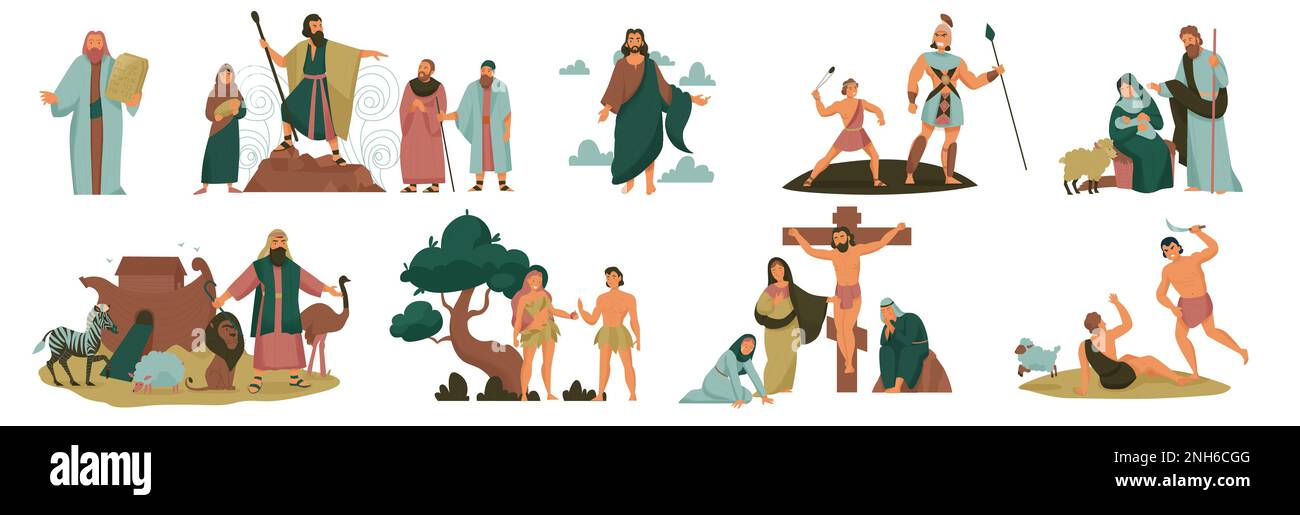 Christ bible story color icon set stories from different times and ...