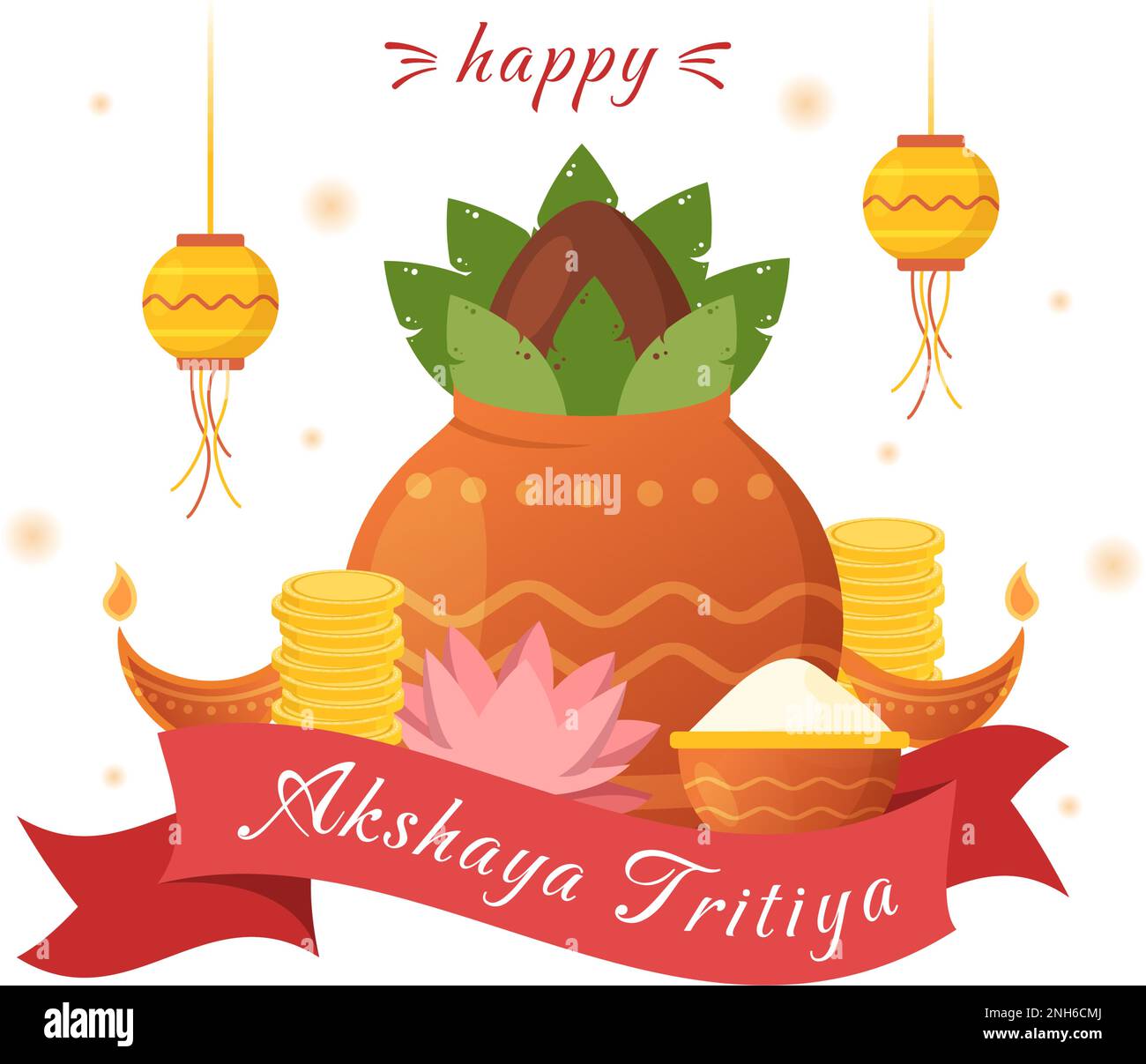 Akshaya Tritiya Festival Illustration with a Golden Kalash, Pot and ...
