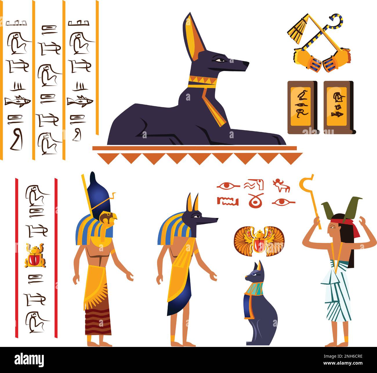 Ancient Egypt wall art or mural element cartoon vector. Monumental ...
