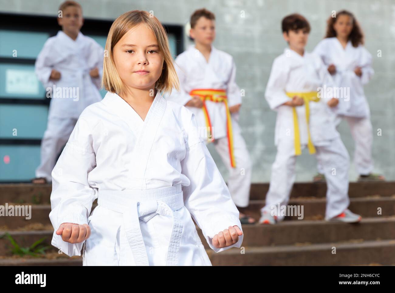 Girl throws a punch at martial arts practice Stock Photo - Alamy