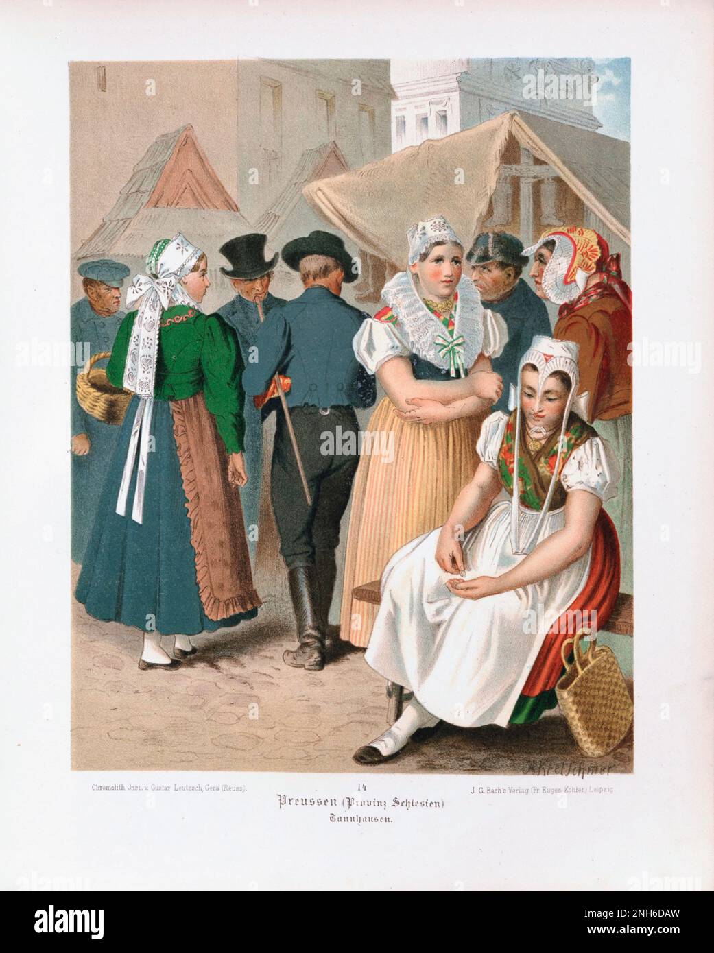 German folk costume. Prussia (Preussen). 19th-century lithography Stock ...