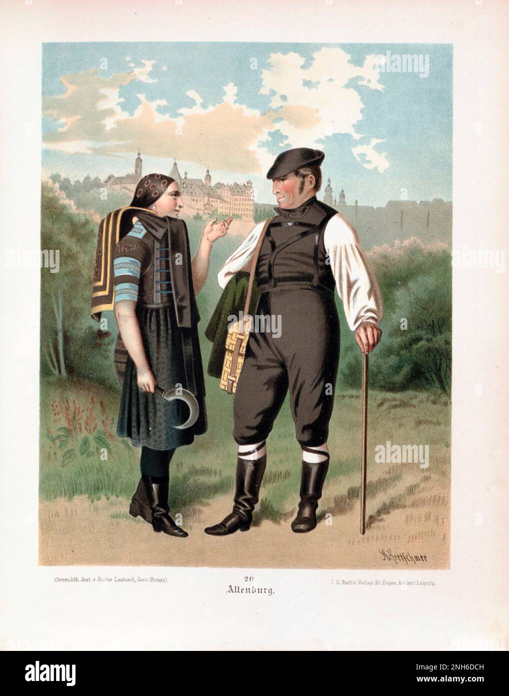 German folk costume. Altenburg. 19th-century lithography Stock Photo ...