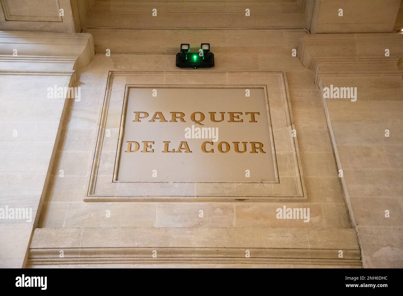 parquet de la cour text sign on ancient wall facade building means in ...